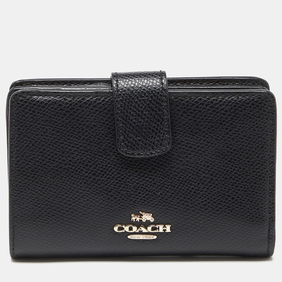 Coach | Bags | Coach Black Leather Compact Wallet | Poshmark